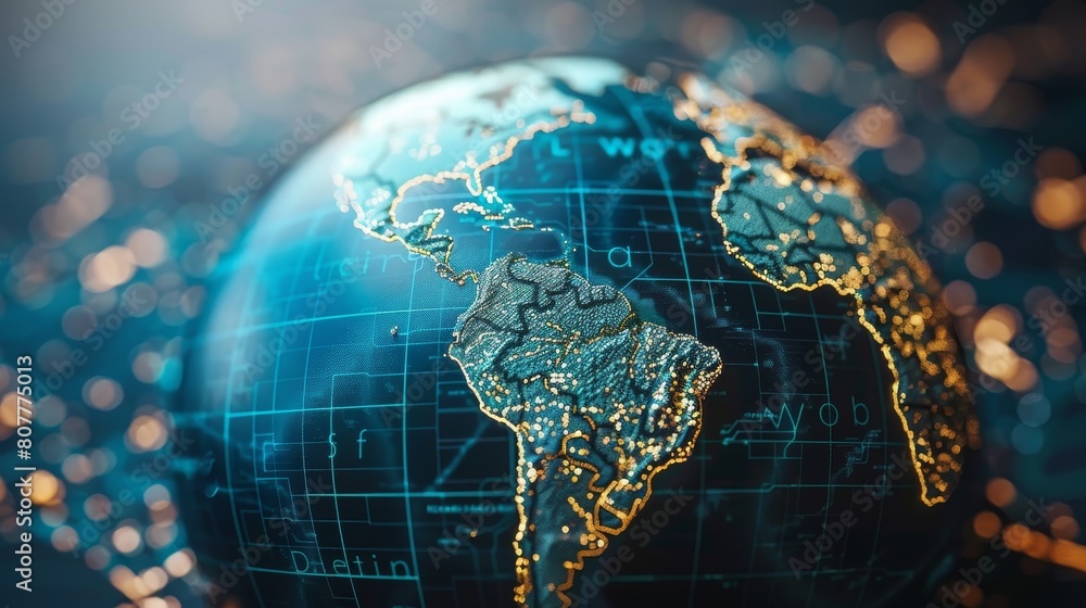 Digital World Map: A 3D vector illustration of a digital globe with ...