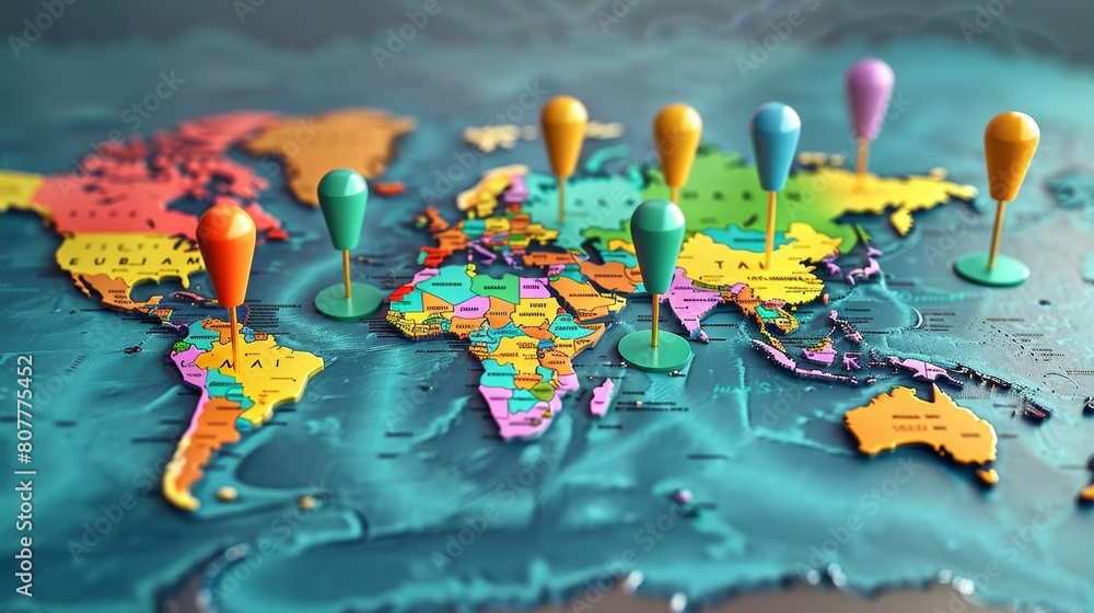 Education and Learning: A 3D vector illustration of a map with pins ...