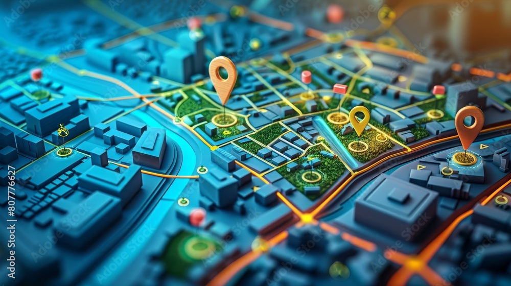 Geographic Information System (GIS): A 3D vector illustration of a map ...