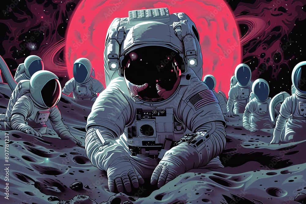 Astronaut Cartoon Clipart Floating in Space Surrounded by Friendly ...