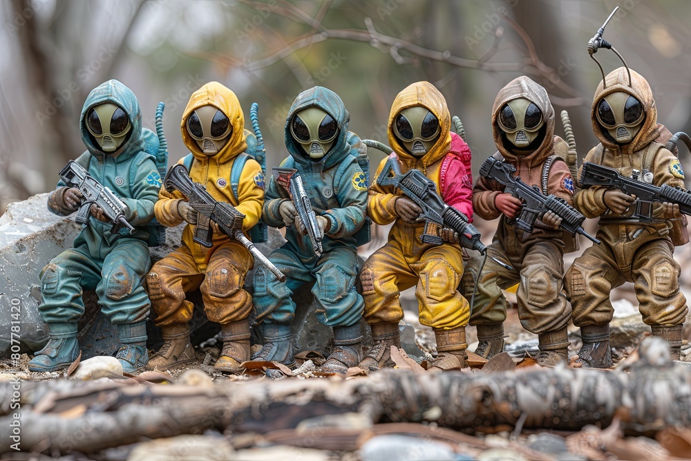 Colorful Hazmat Suit Aliens with Ray Guns: A Playful Extraterrestrial ...
