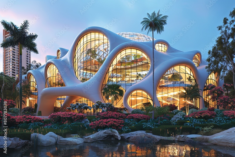 Futuristic LED Glow: Dome Stadium with Transparent Roof and Dazzling ...