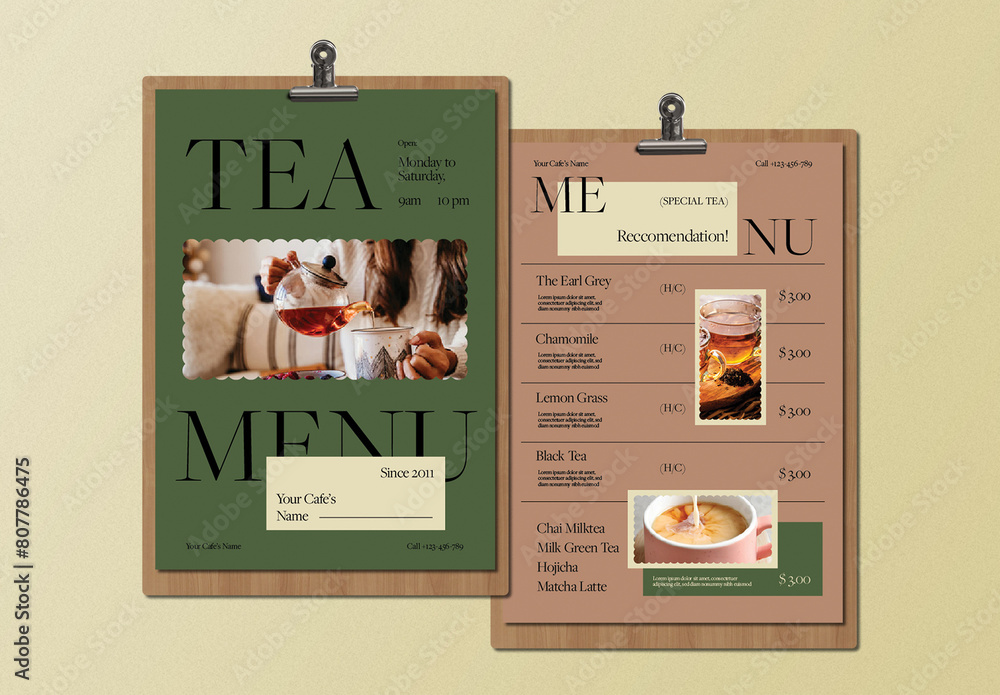 Sage Green Modern Minimalist Multiple Menu Stock Template | Adobe Stock