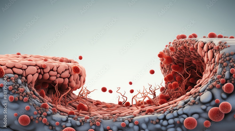 Minimalist graphic depicting a crosssection of an inflamed intestine ...