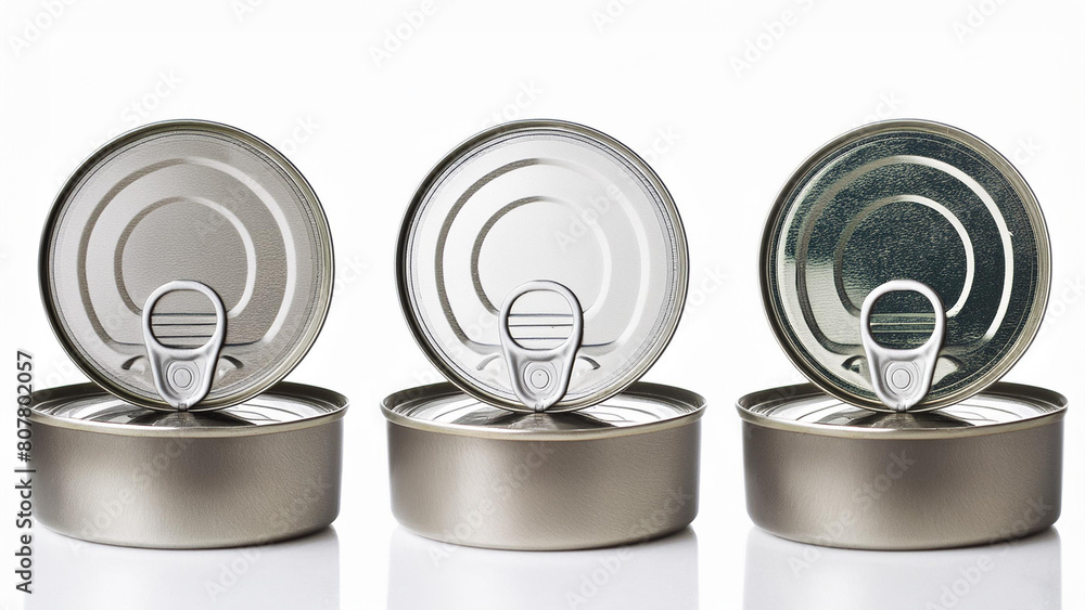 Blank unbranded Tin Mockups for canned foods close-up top top and side ...