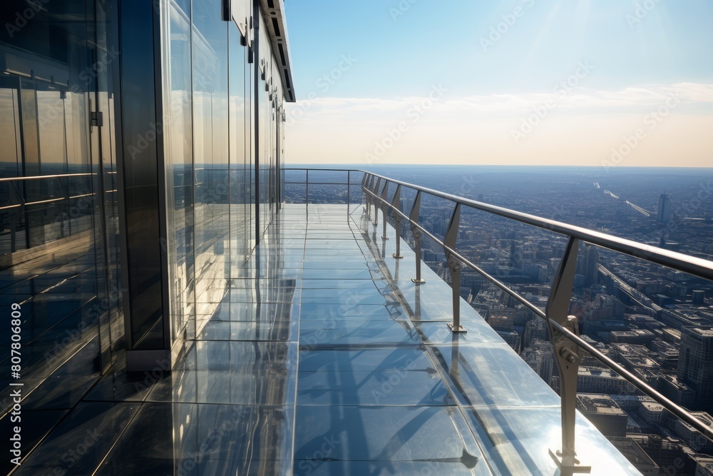 Stunning panoramic city view from a high-rise building's transparent ...