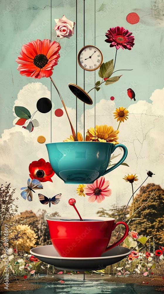 Colorful teacup, floral, changing seasons theme, showcasing the beauty ...