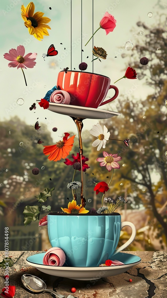 Colorful teacup, floral, changing seasons theme, showcasing the beauty ...