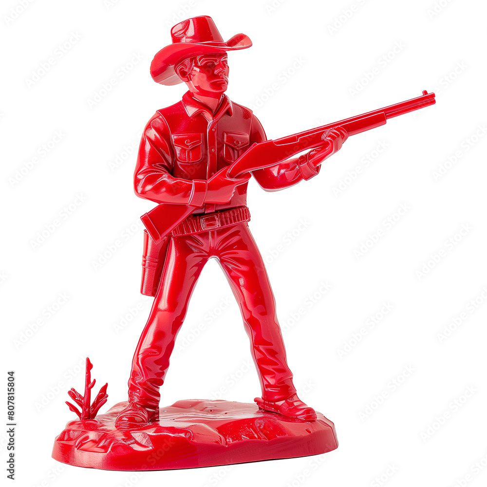 Red Plastic Cowboy Toy with Rifle, Detailed Western Attire and Hat ...