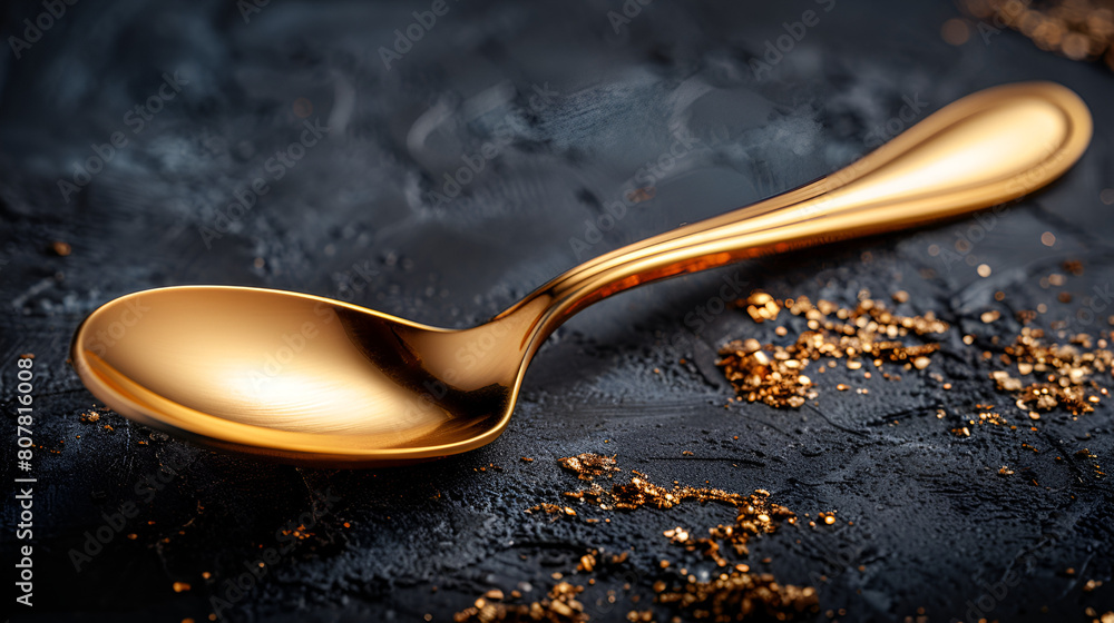 Solid Gold Spoon on Dark Background , Golden spoon isolated white ...