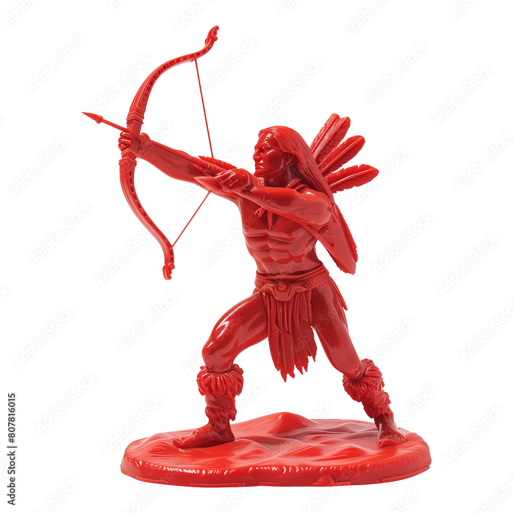 Red Plastic Native American Archer Toy with Bow and Arrow, Detailed ...