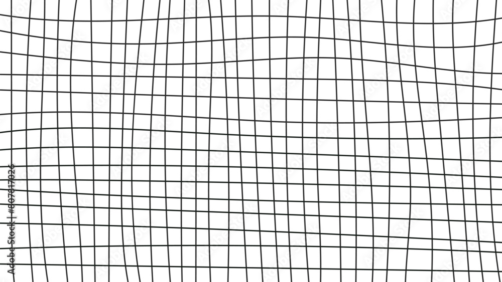 Black and white line grid background. Hand drawn distorted checkered ...