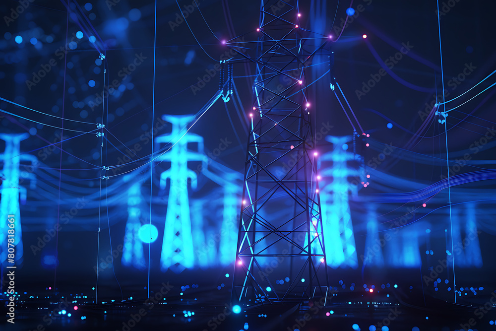 A wireframe-based visualization depicts transmission lines against a ...