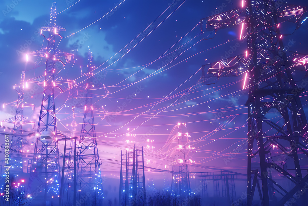 A wireframe-based visualization depicts transmission lines against a ...