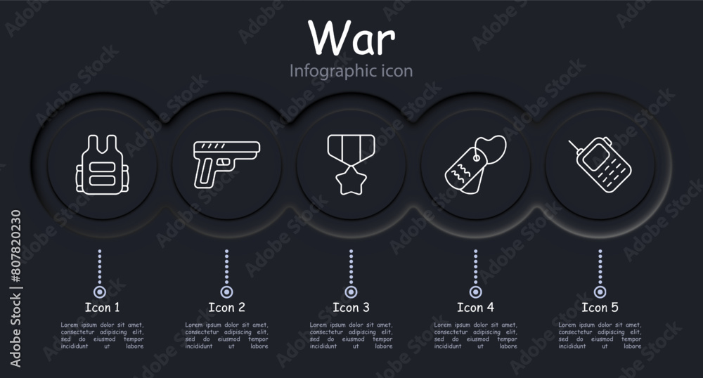 War set icon. Infographic, pistol, machine gun, rifle, clip, magazine ...