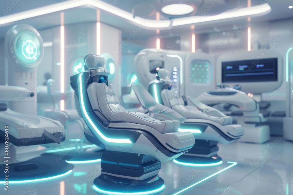 AI generated illustration of a futuristic room with multiple monitors ...