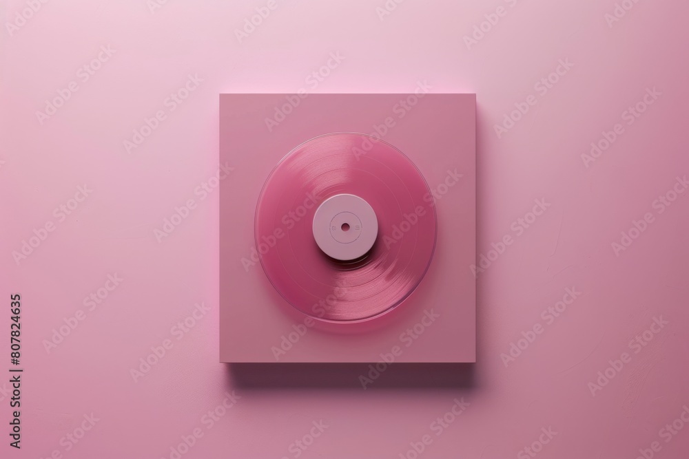 Pink record on a pink surface with a white disc. Music background Stock ...