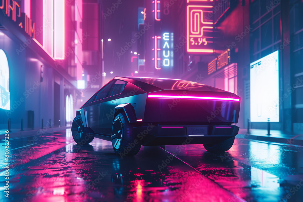 Sleek autonomous electric vehicle navigates through a futuristic smart ...