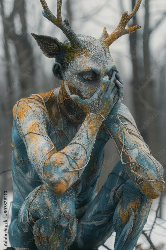 A modern depiction of a Wendigo in a hyperrealistic style under a ...