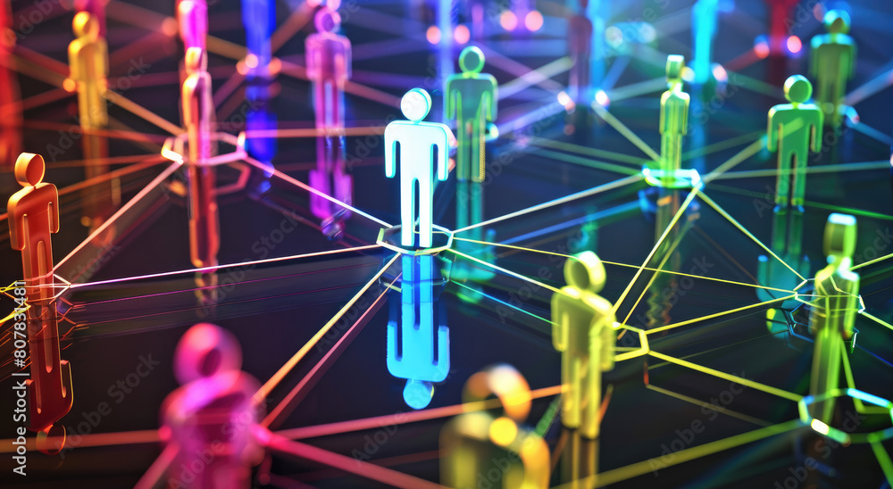 an animated visualization depicting interconnected people and elements ...