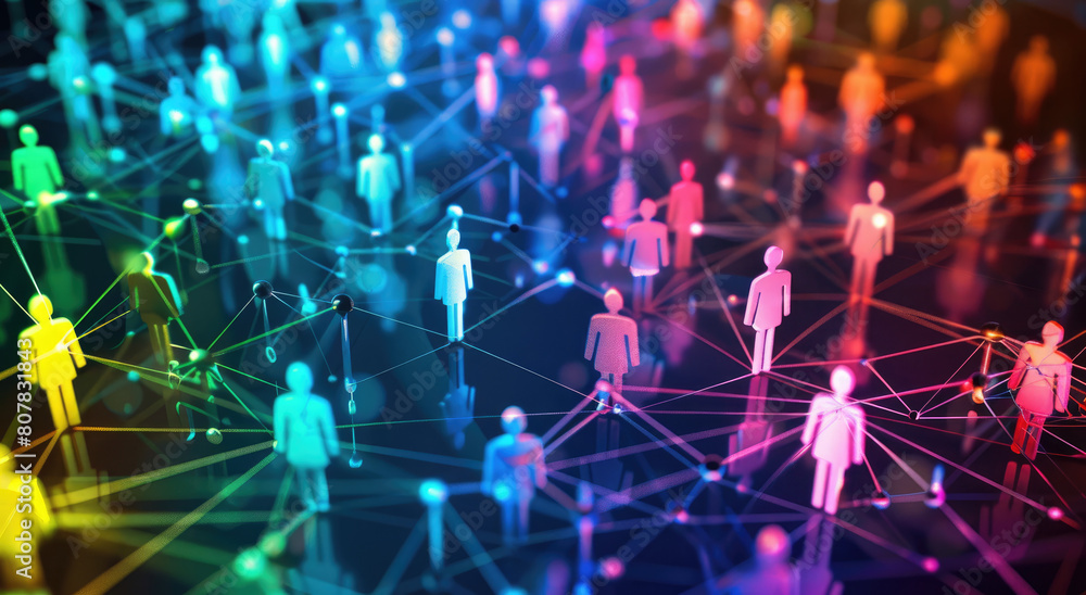 an animated visualization depicting interconnected people and elements ...