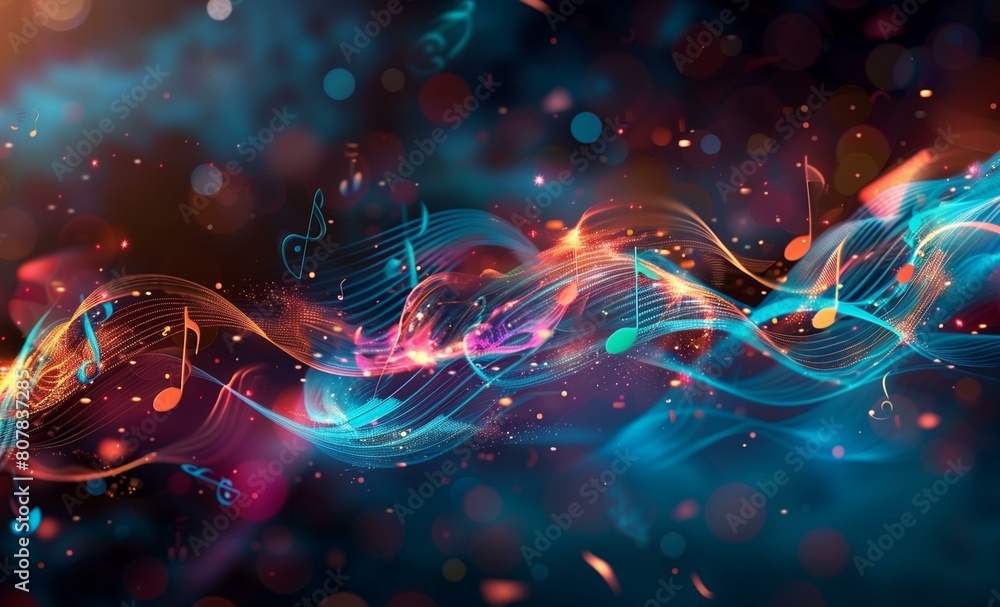 Music, abstract glowing blue and red music background with flowing ...