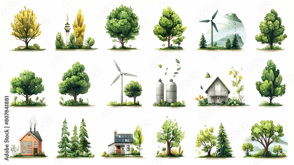 Drawings showing planting trees and reducing global warming in all ...