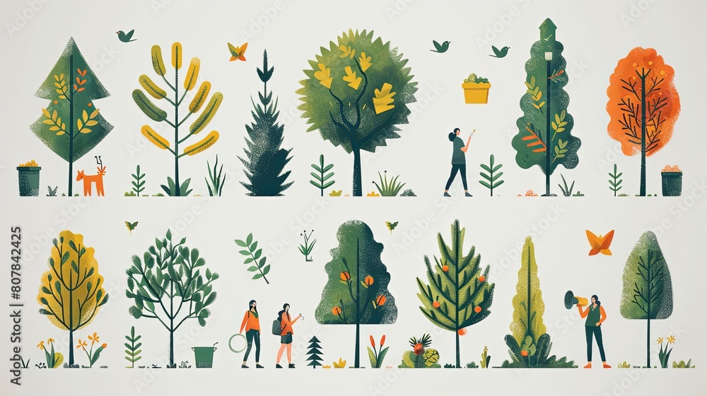 Drawings showing planting trees and reducing global warming in all ...