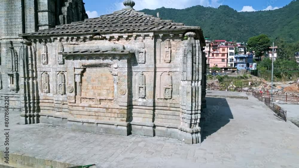 Masroor Rock Cut Temple, Hindu temple, Himachal Pradesh from drone ...