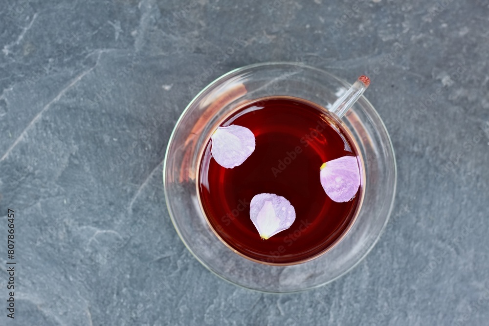 Cup of herbal infusion from Cistus incanus, known as rock rose ...