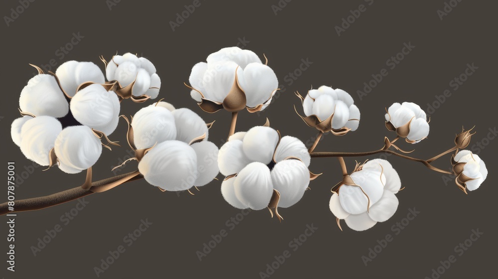 A realistic cotton branch with flowers, beautiful plant with white ...
