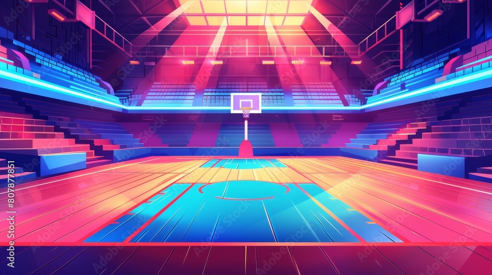 Cartoon modern illustration of basketball court interior, basketball ...