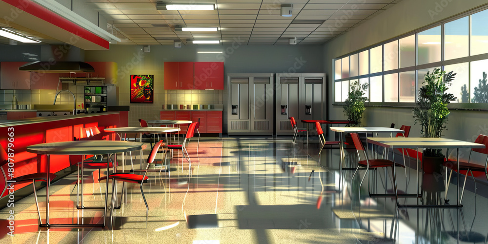 Employee Break Room Floor: Showing break room tables, chairs, lockers ...