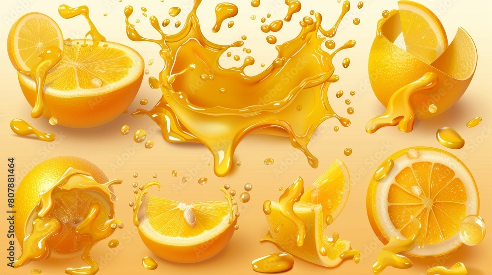 Set of realistic 3D modern splashing and flowing jets and drips ...