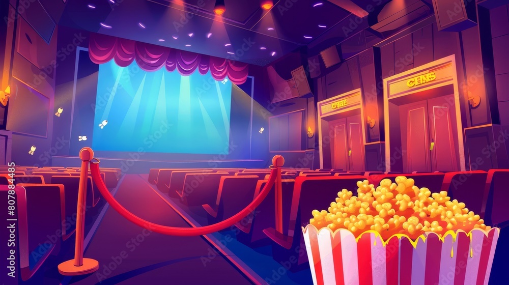 The movie night poster is an illustration of a luxury cinema interior ...