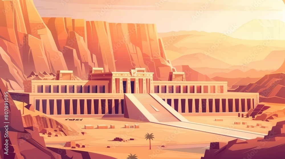 Cartoon landing page for ancient Egypt. A monument named the Hatshepsut ...