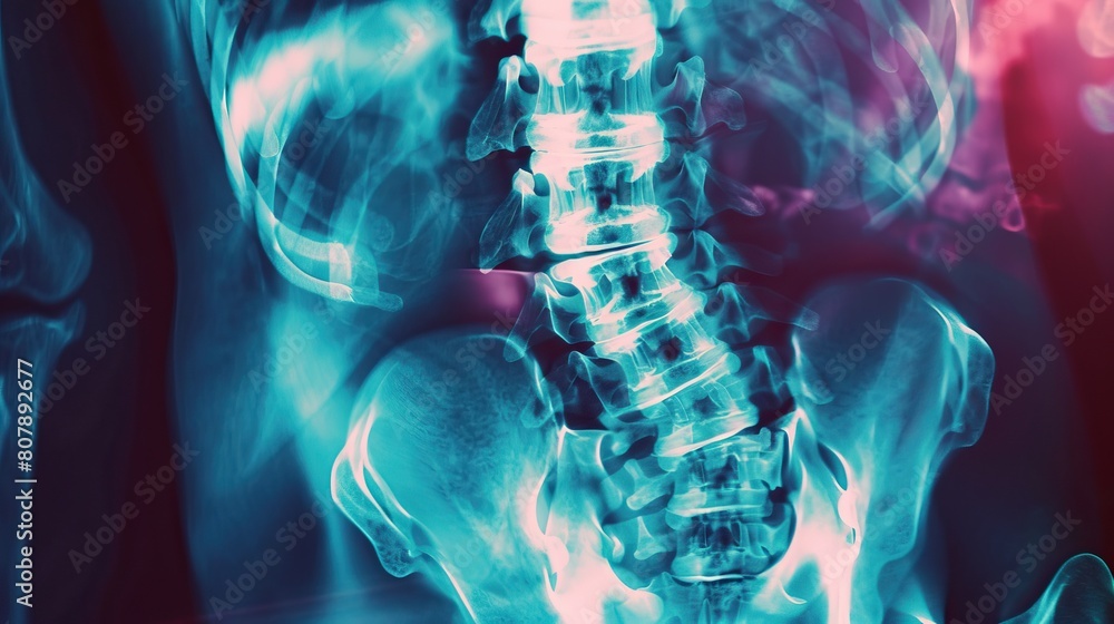 Closeup view of an intestinal Xray with subtle vaporwave elements ...