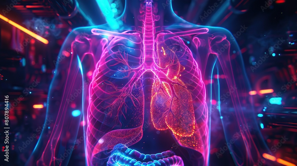 A detailed depiction of a chest Xray, showcasing a normal heart, lungs ...