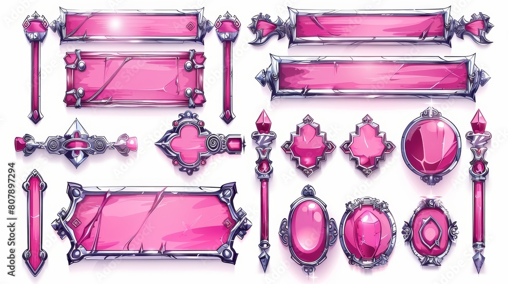 Cartoon gui bars for rpg or arcade interface. Elegant pink medieval ...