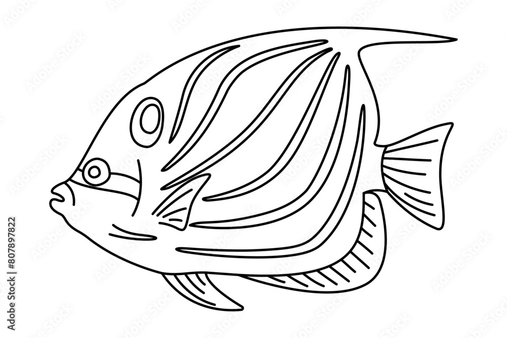 Tropical Fish. Simple Hand Drawn. Isolated on white background. line ...