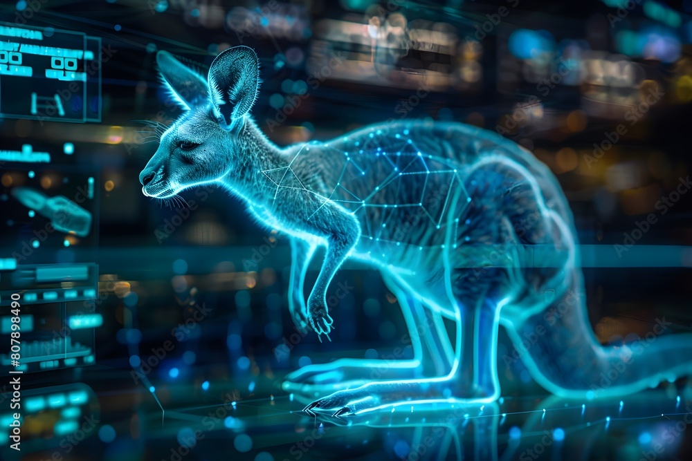 A digital image of a kangaroo with a glowing skeleton. The image is a ...