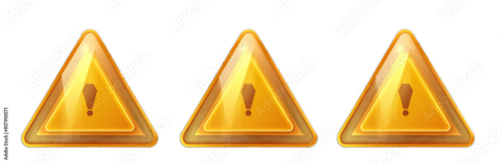 Realistic yellow triangle warning sign isolated on transparent ...