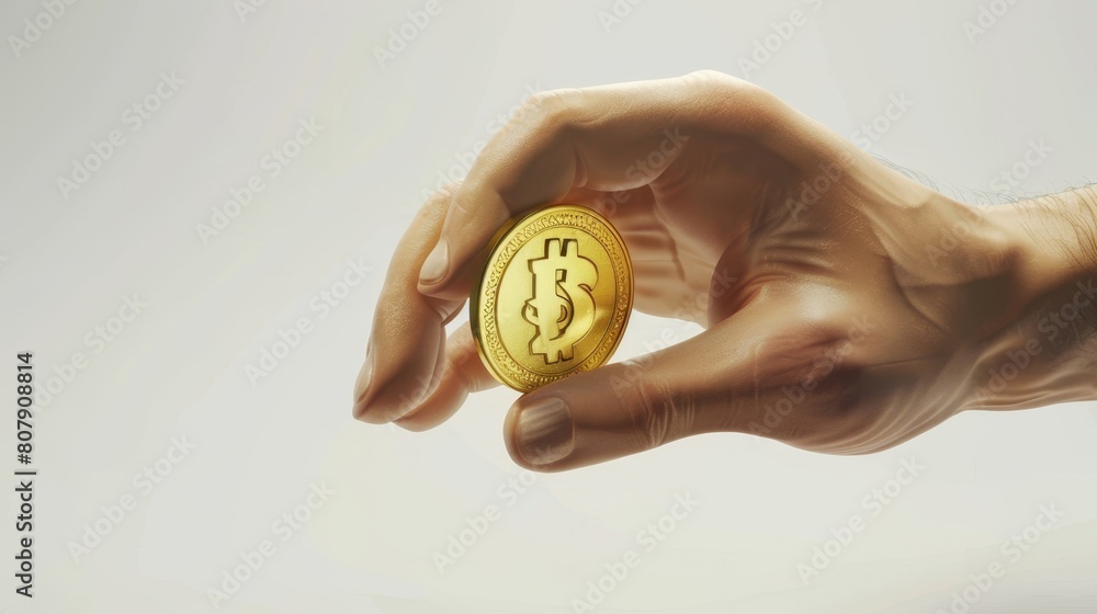 Gold coin given by man with dollar symbol. 3D render illustration of ...