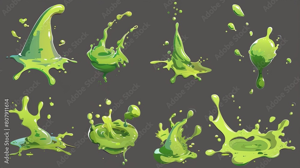 A cartoon modern liquid slime sprite sheet, animated fx effect, toxic ...