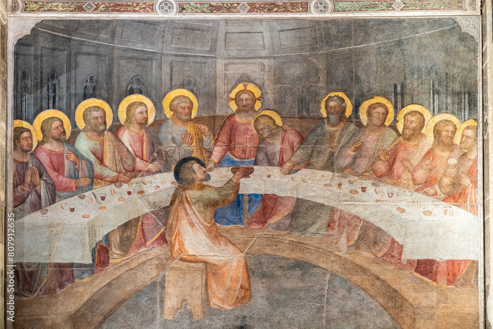 Detail of medieval italian painting of Christ´s last supper Stock Photo ...