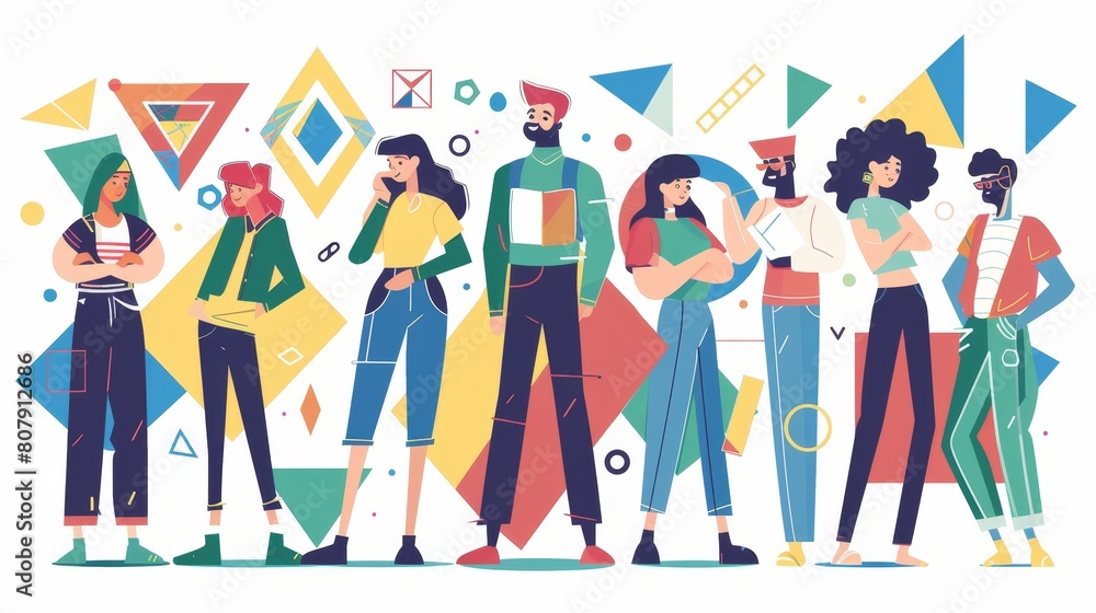 Modern characters with abstract geometric shapes. Concept of spam ...