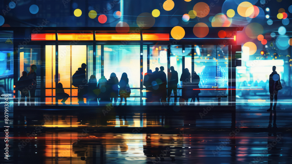 a depiction of commuters of different cultures and backgrounds gathered ...