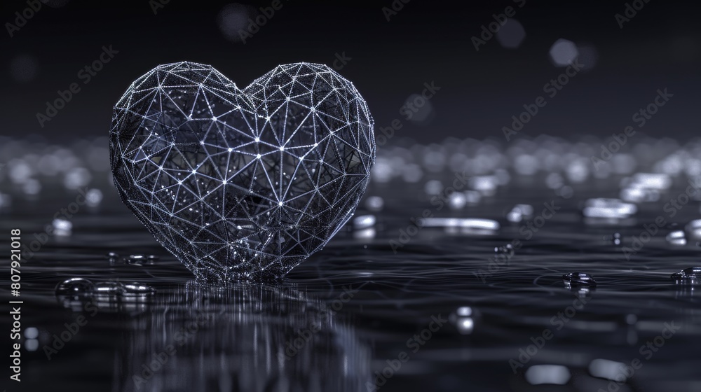 Graphic design of a 3D wireframe heart shape. Abstract geometric mesh ...