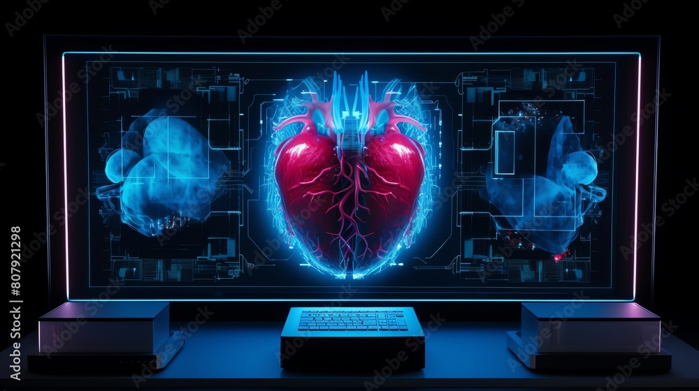 Detailed view of a live echocardiogram screen displaying heart chambers ...