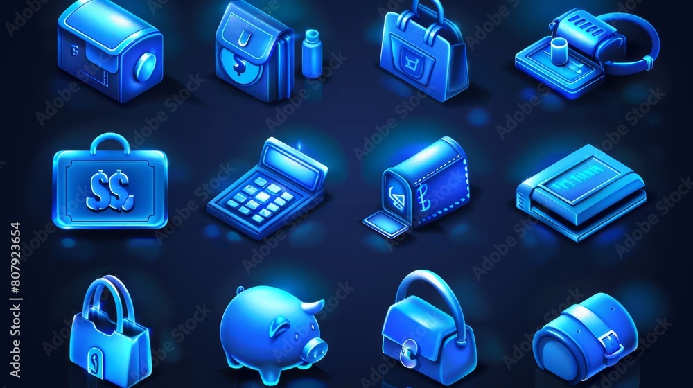 Icons for a finance game. Cartoon illustration of a bank vault and ...